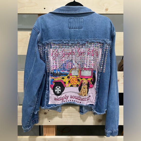 Jackets & Coats | Simply Southern Upcycled Graphic On Frayed Fringed ...